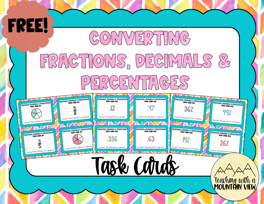 Fractions, Decimals, and Percent Freebie - Teaching with a Mountain View