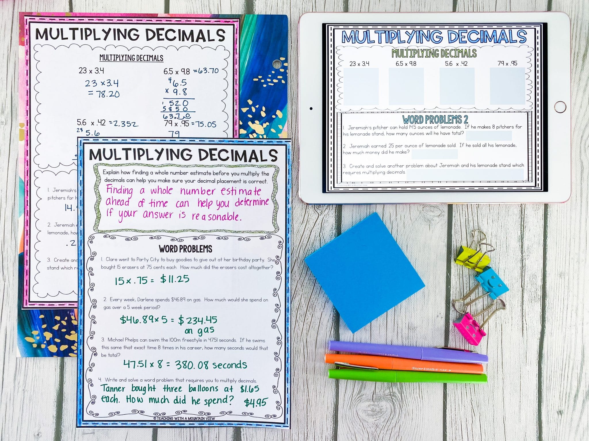 Multiplying Decimals Review Activity Freebie - Teaching with a Mountain ...