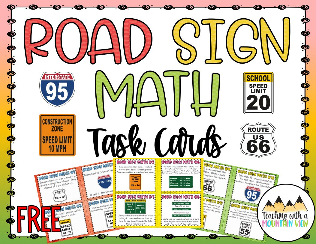 Road Sign Math Task Cards Freebie - Teaching with a Mountain View