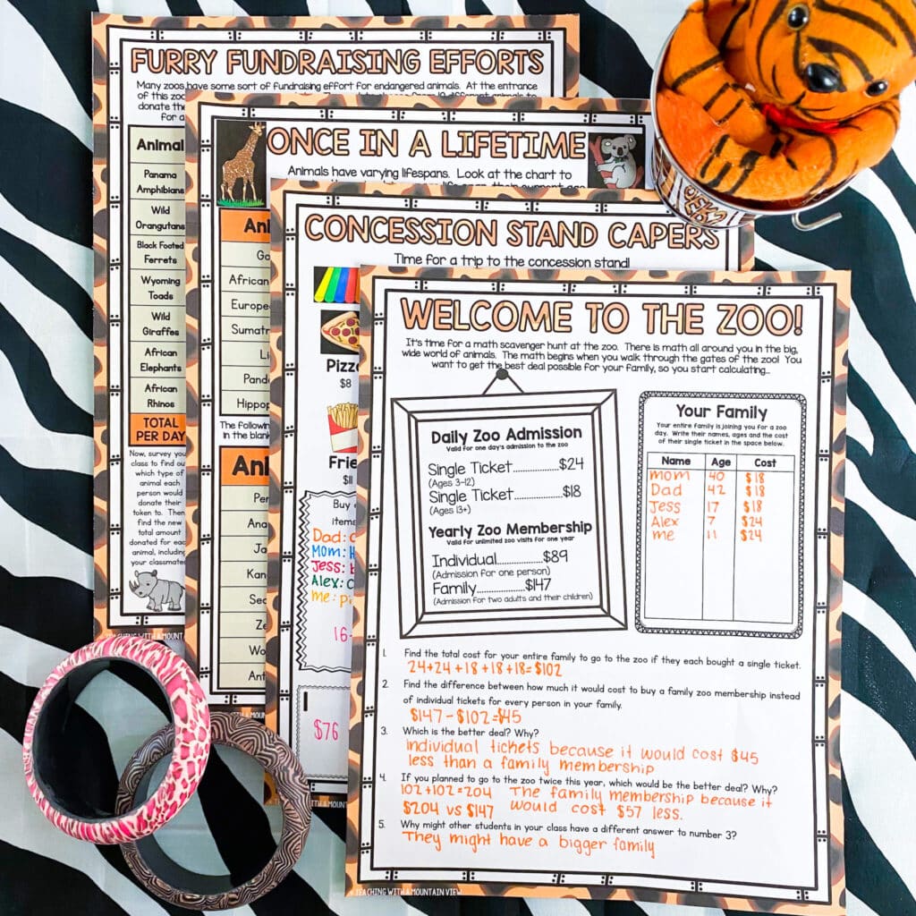 Addition and Subtraction Math Project | Operations | Real-World Zoo Application - Teaching with ...