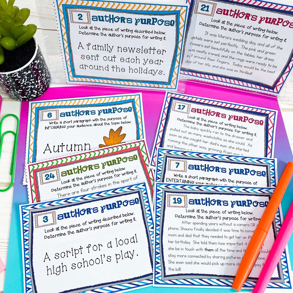 Author's Purpose Task Cards Activities - Teaching with a Mountain View