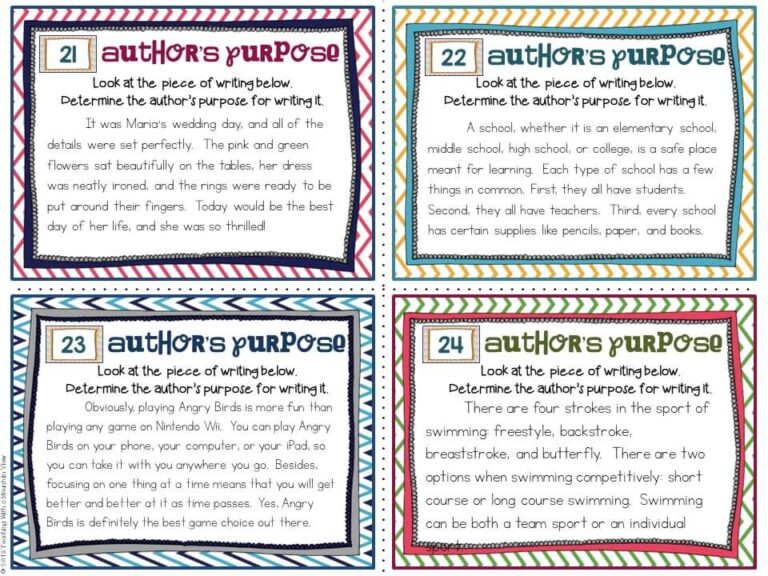 Author's Purpose Task Cards Activities - Teaching with a Mountain View