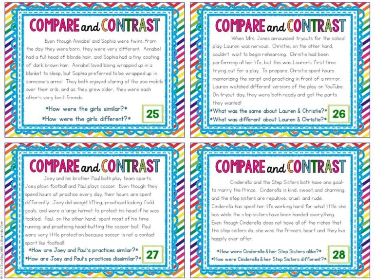 Compare and Contrast Task Cards - Teaching with a Mountain View