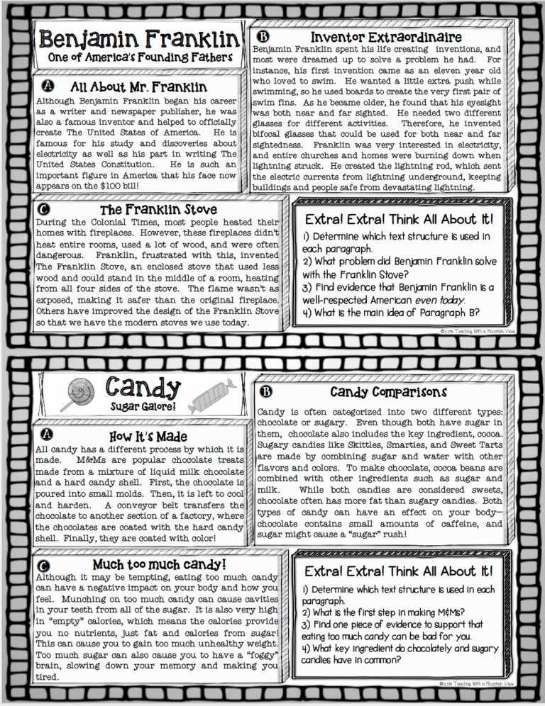 Informational Text Structures Task Cards | Text Structure Printables ...