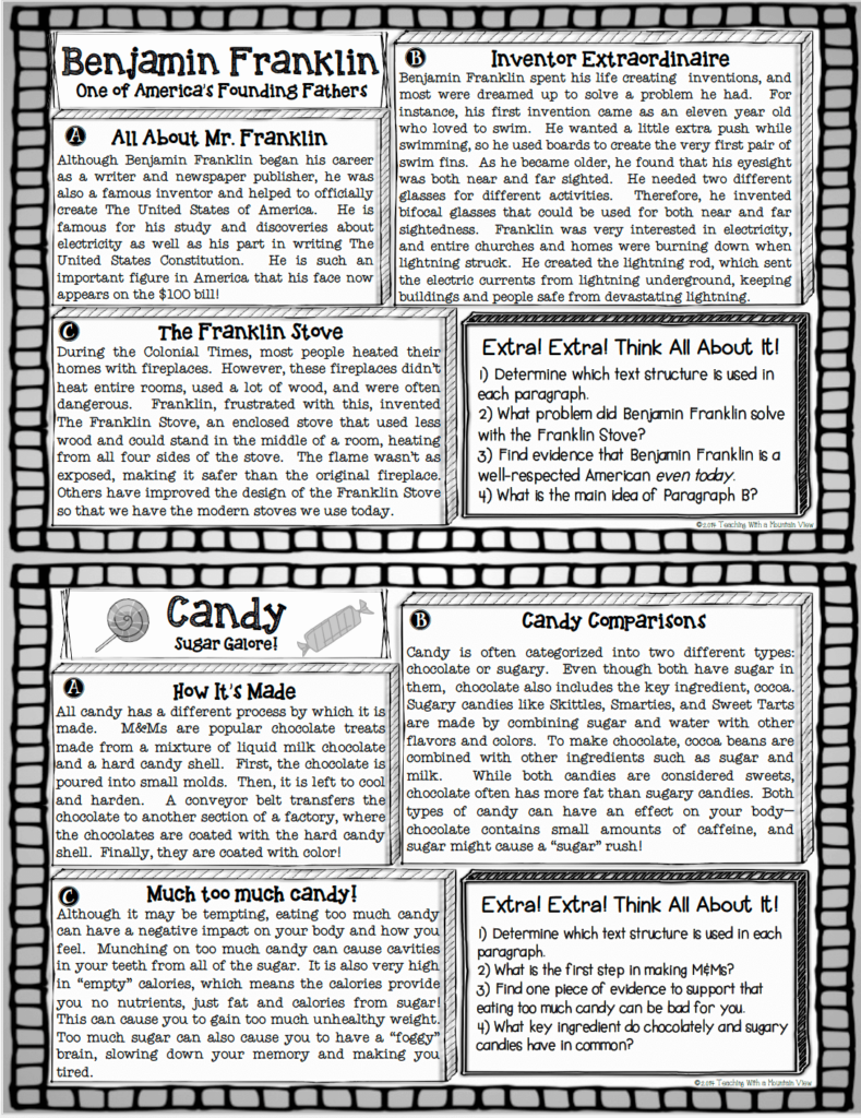 Informational Text Structures Task Cards | Text Structure Printables ...