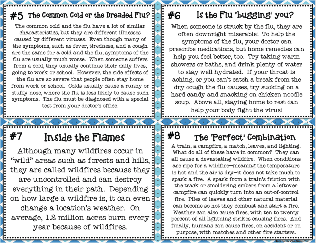 Informational Text Structures Task Cards | Text Structure Printables ...