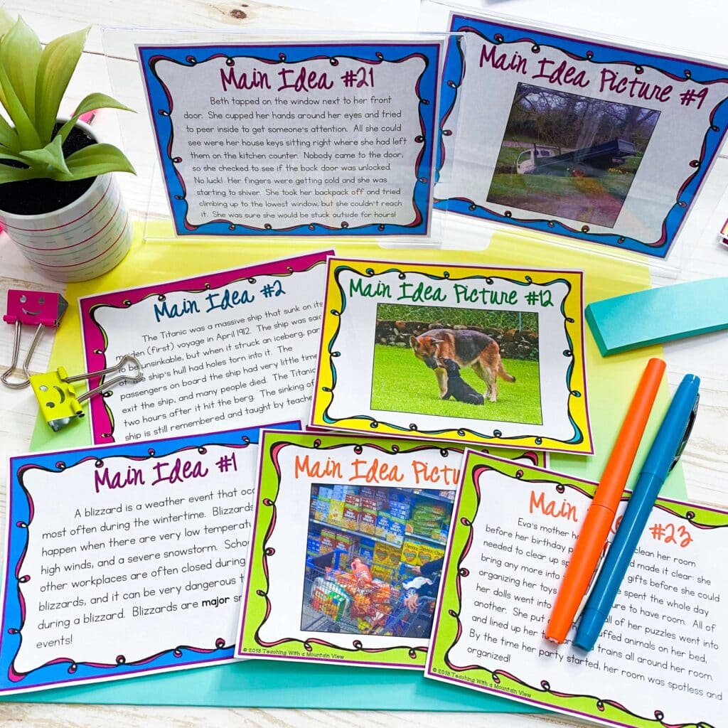 Main Idea Task Cards - Teaching with a Mountain View