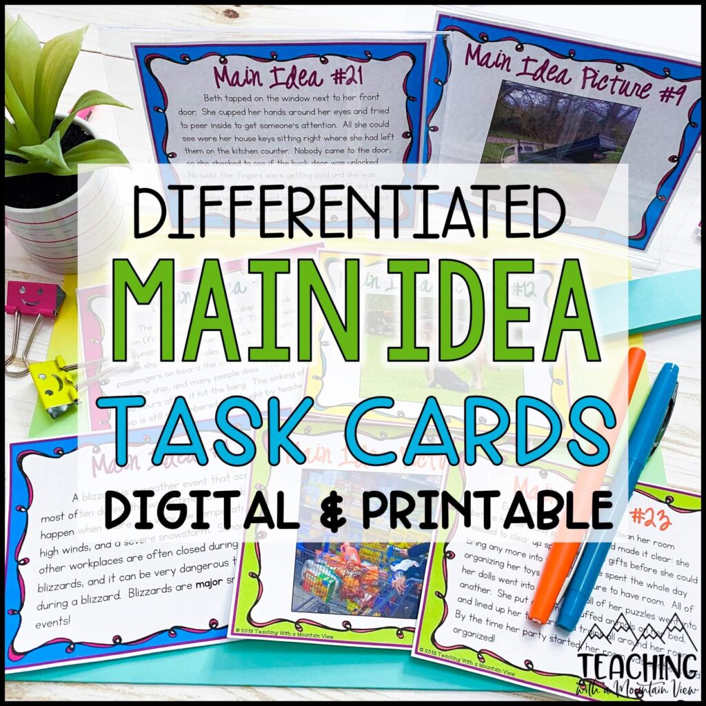 Main Idea Task Cards - Teaching with a Mountain View