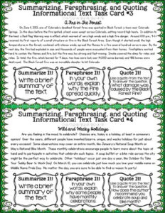 Summarizing Paraphrasing Quoting Activities - Teaching with a Mountain View