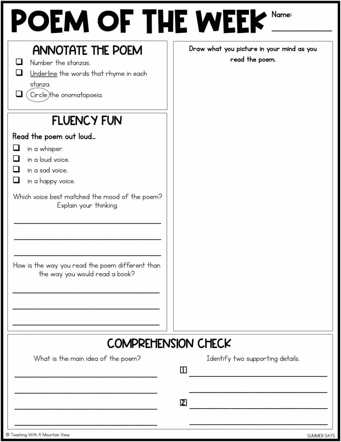 August Poem of the Week | Fluency and Comprehension - Teaching with a ...