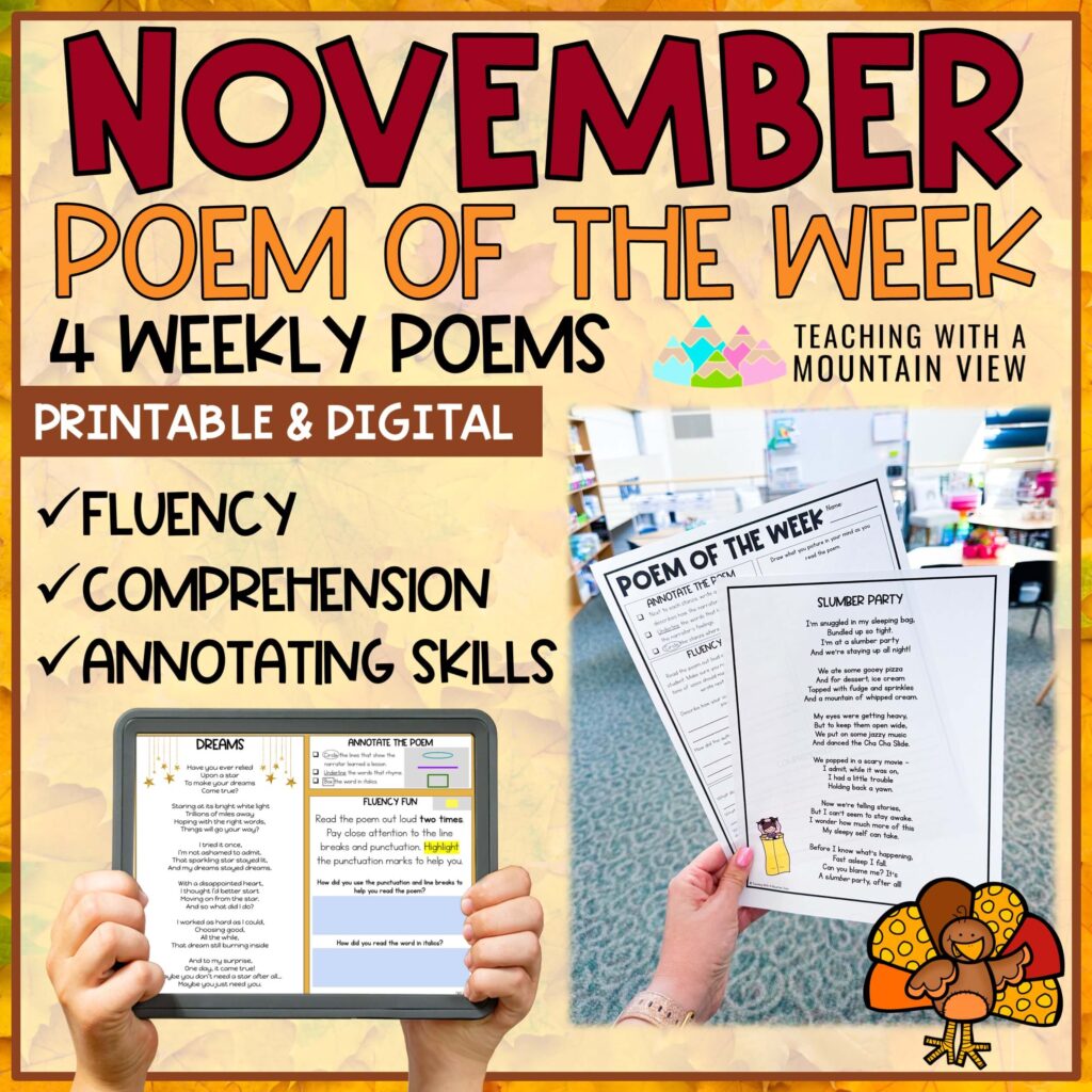 November Poem of the Week | Fluency and Comprehension - Teaching with a ...
