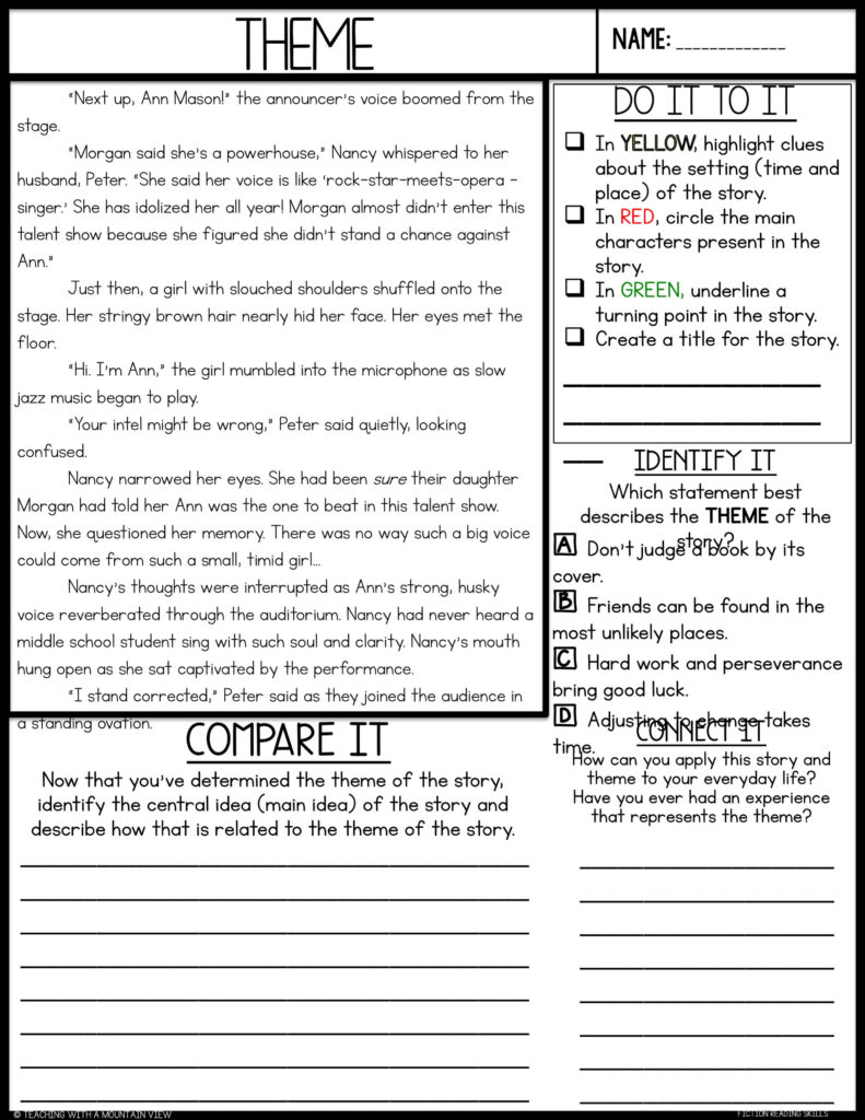 Fiction Reading Skills Review - Teaching with a Mountain View