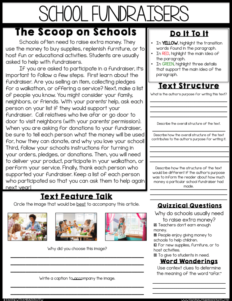 Informational Text Comprehension Review - Teaching with a Mountain View