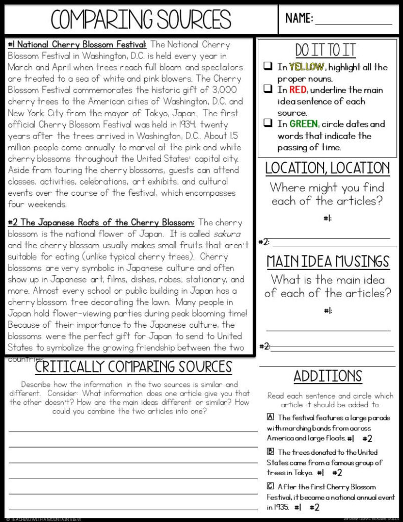 Informational Text Reading Skills - Teaching with a Mountain View