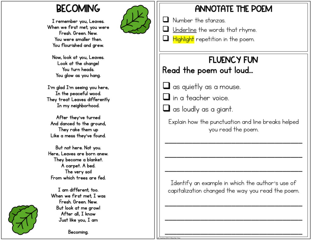 September Poem of the Week | Fluency and Comprehension - Teaching with ...
