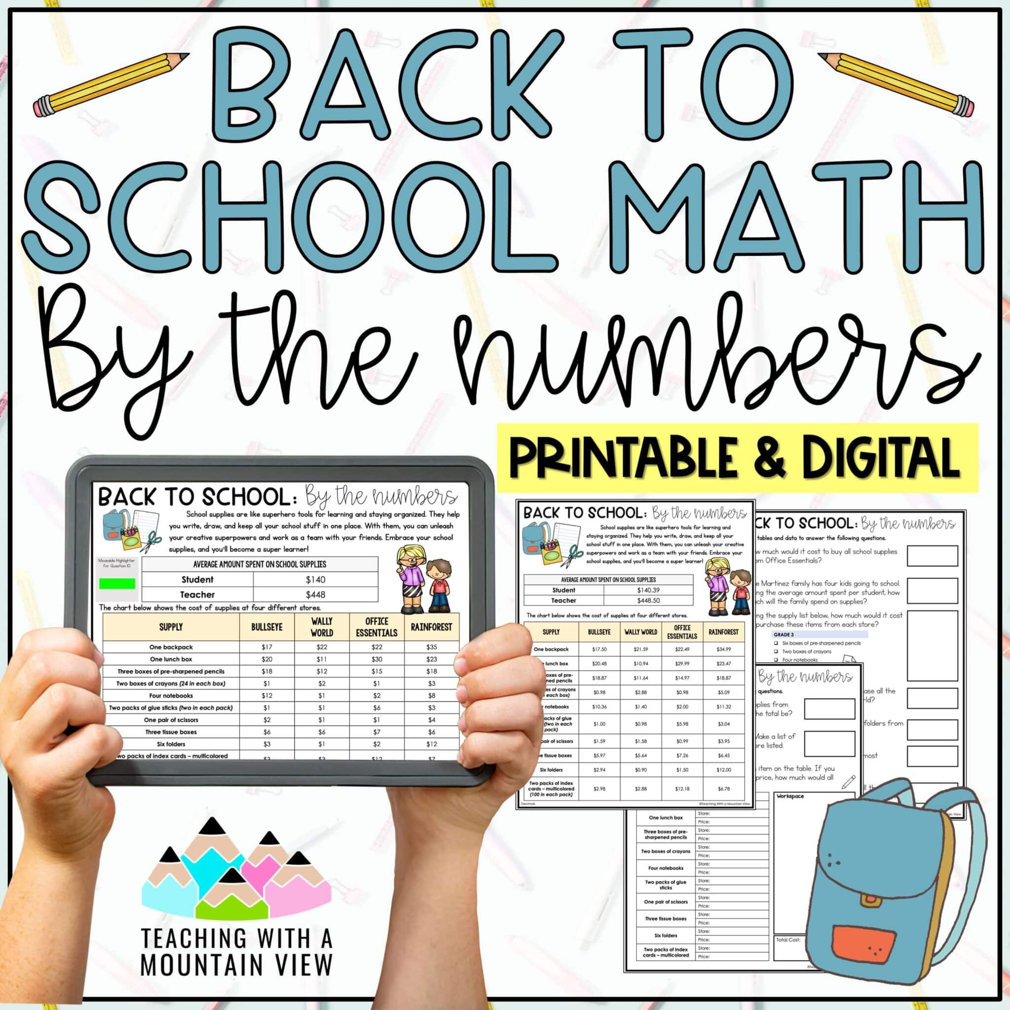 Back to School Math By the Numbers Activity - Teaching with a Mountain View