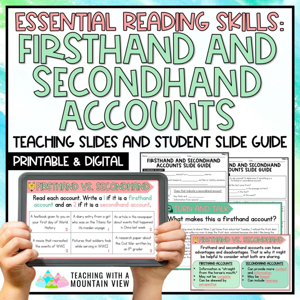Firsthand and Secondhand Accounts Reading Lesson | Slideshow and Lessons - Teaching with a ...