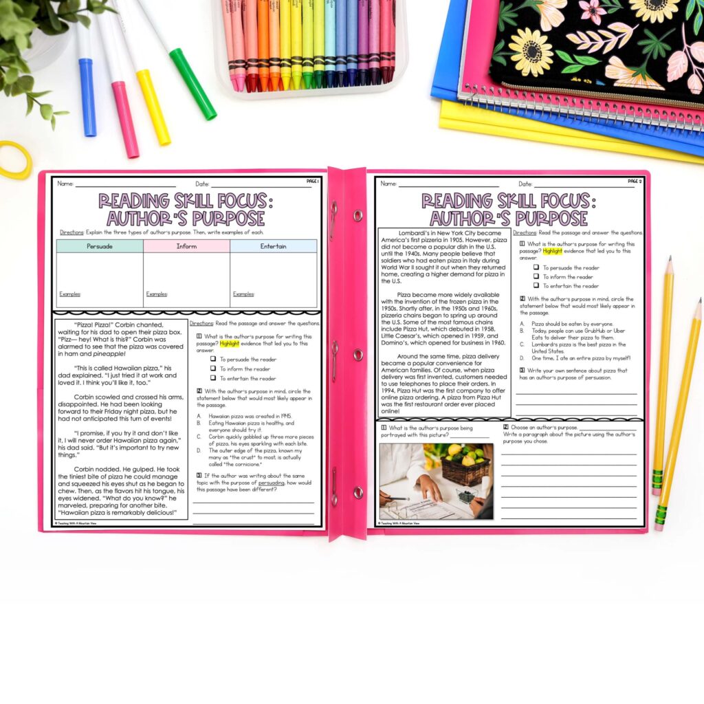 Reading Skills Assessments | BUNDLE of Printable Worksheets and ...