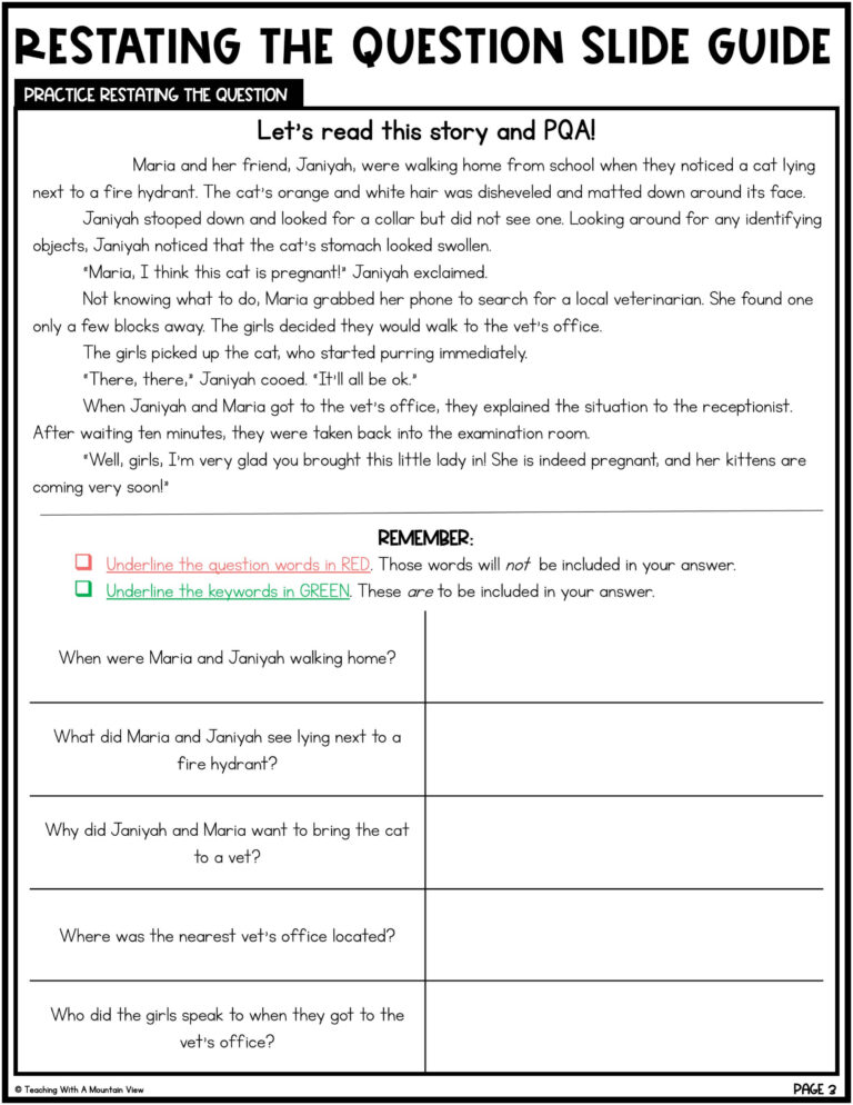 Restating the Question Reading Lesson | Slideshow and Lessons ...