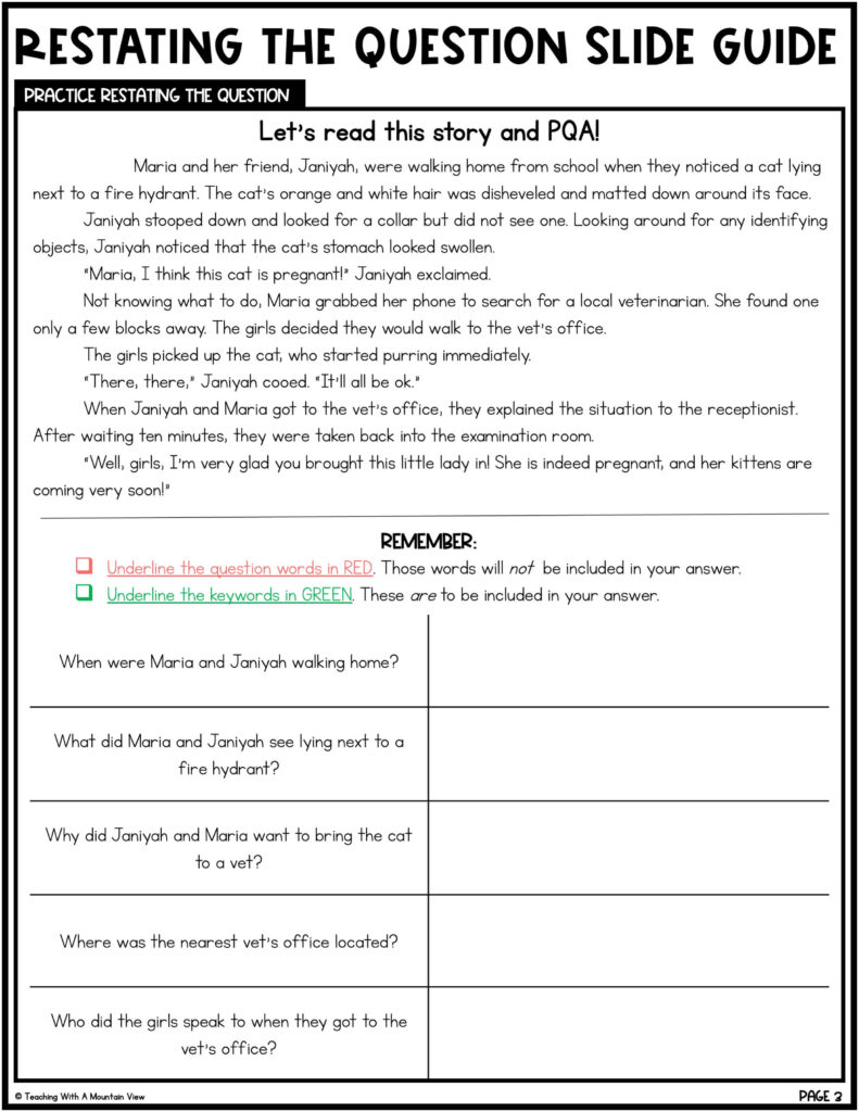 Restating the Question Reading Lesson | Slideshow and Lessons - Teaching with a Mountain View