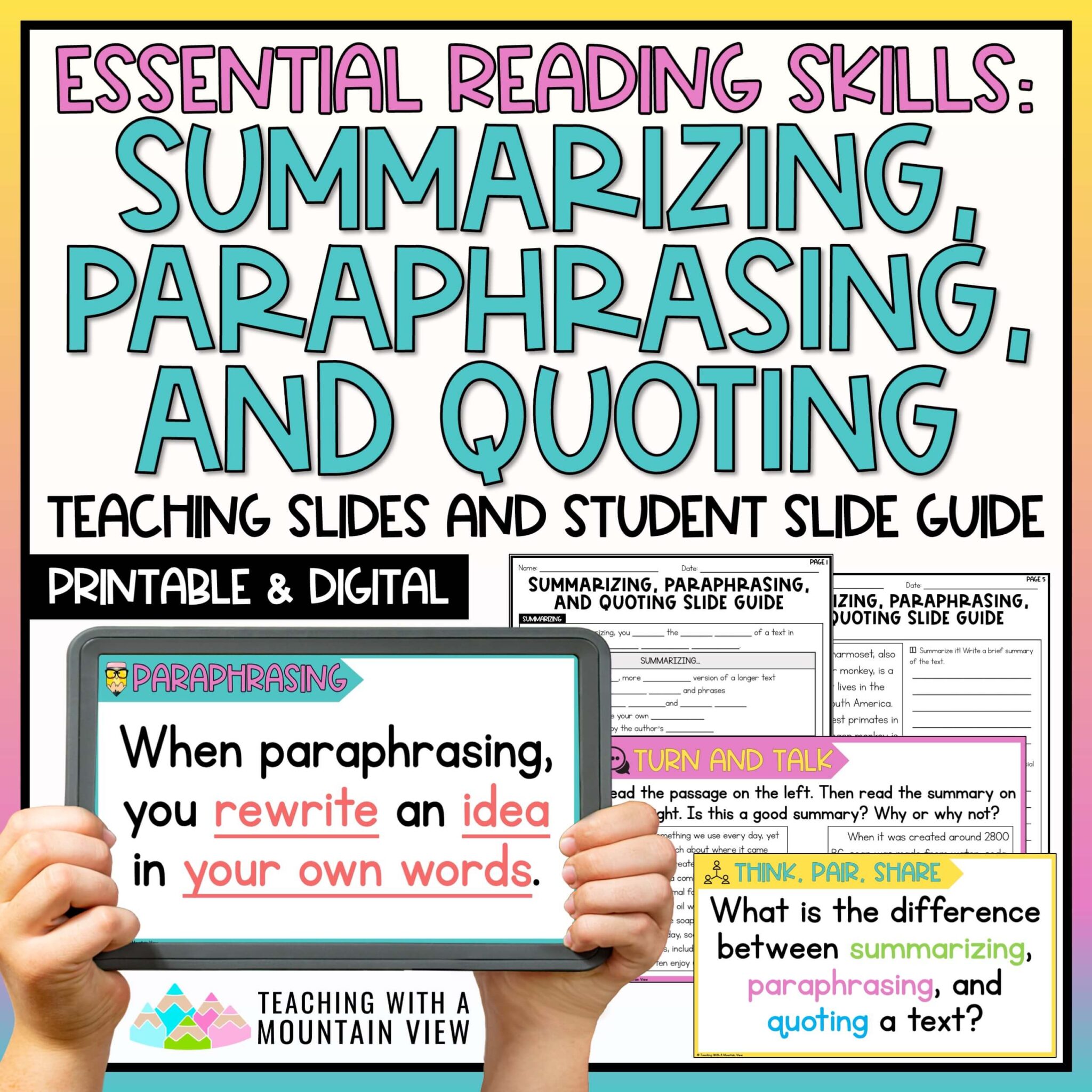 Summarizing, Paraphrasing, and Quoting Reading Lesson | Slideshow and Lessons - Teaching with a ...