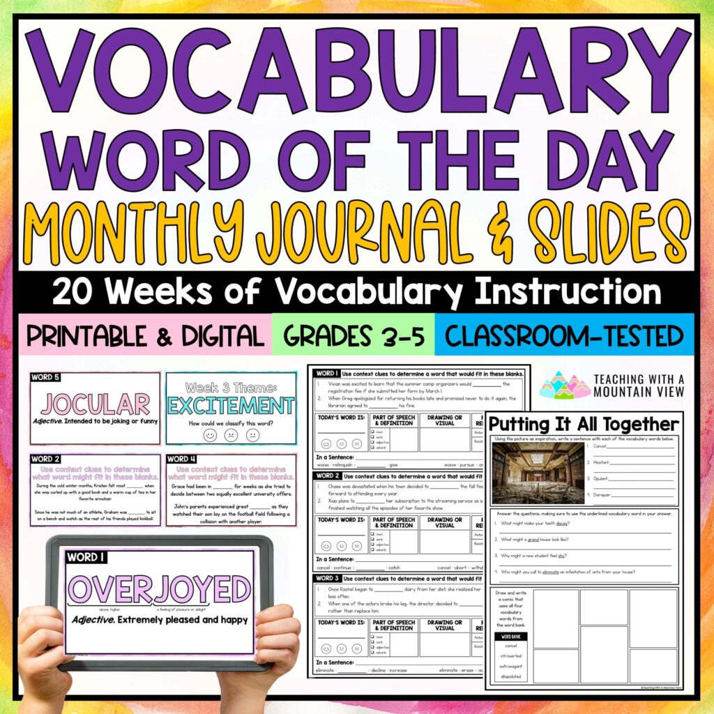 Vocabulary Word of the Day | Monthly Journal and Slides | SET ONE ...