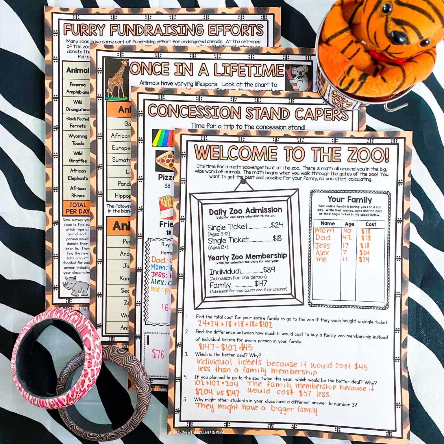 Addition and Subtraction Math Project | Operations | Real-World Zoo ...