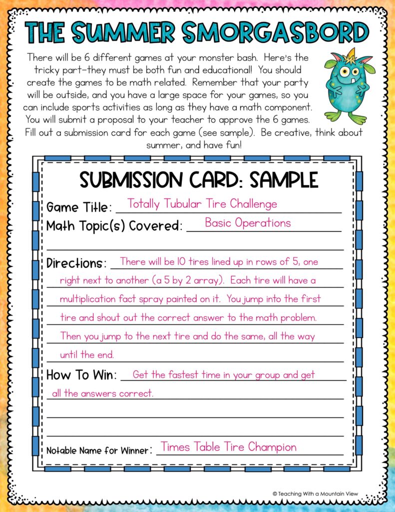 End of the Year Math Project - Teaching with a Mountain View