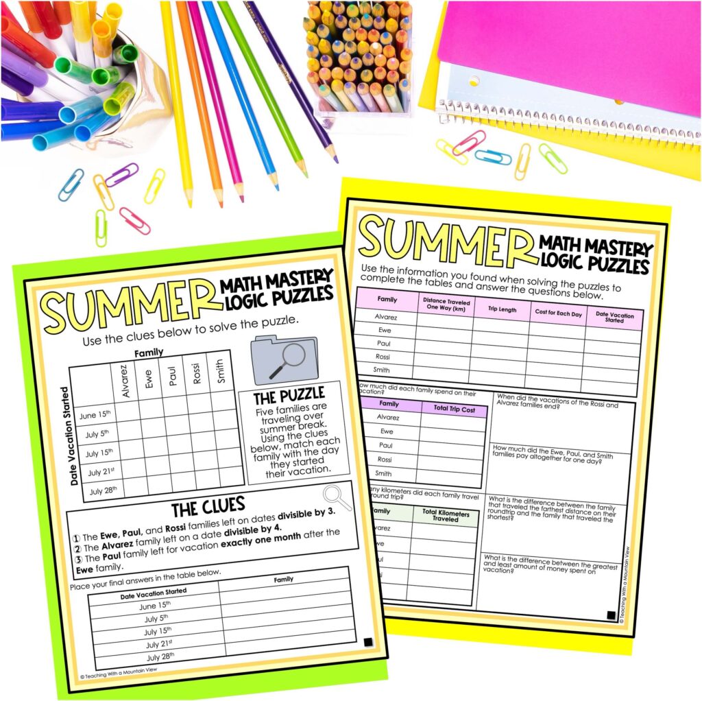 Summer Math Logic Puzzles Activities for Critical Thinking | Enrichment ...