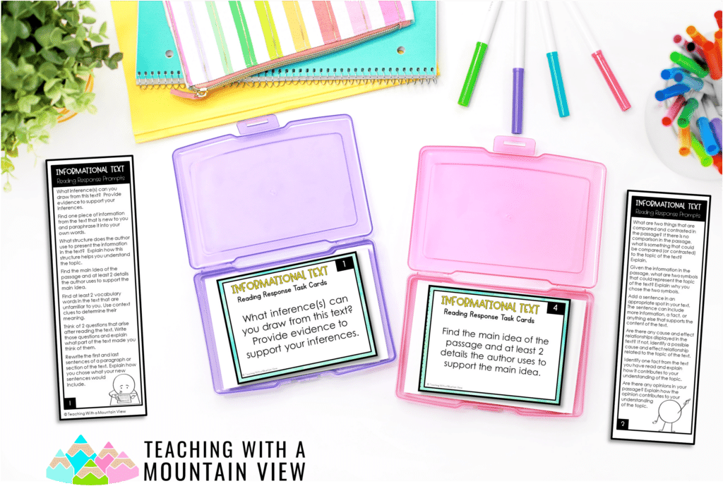Informational Reading Response Task Cards - Teaching with a Mountain View