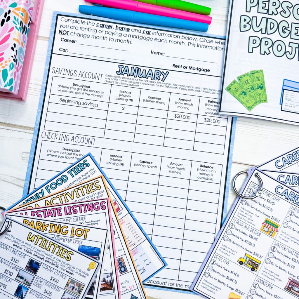 Personal Budget Math Project and Financial Literacy Real World Math ...