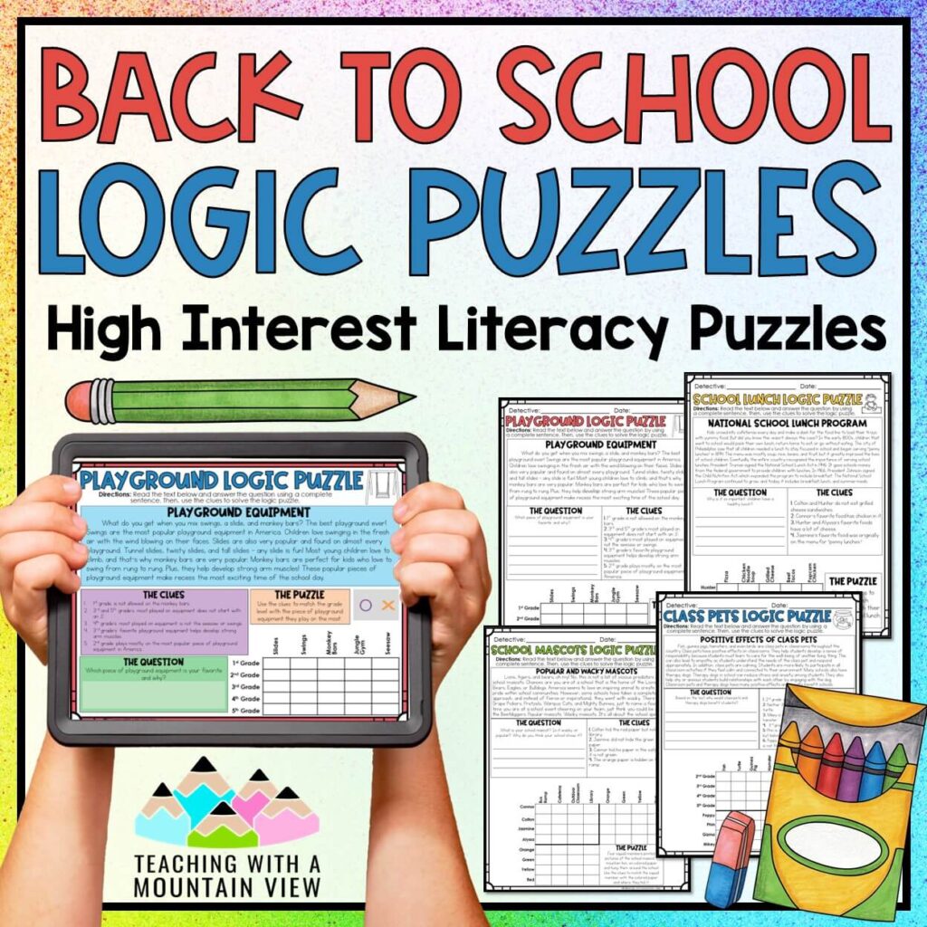 Back to School Reading Logic Puzzles | Activities for Enrichment ...