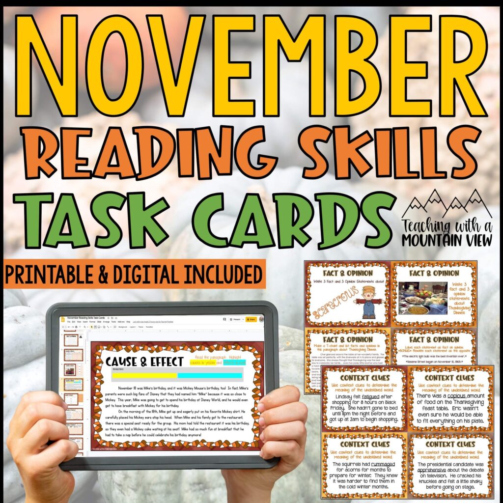 November Reading Skills and Enrichment Task Cards - Teaching with a ...