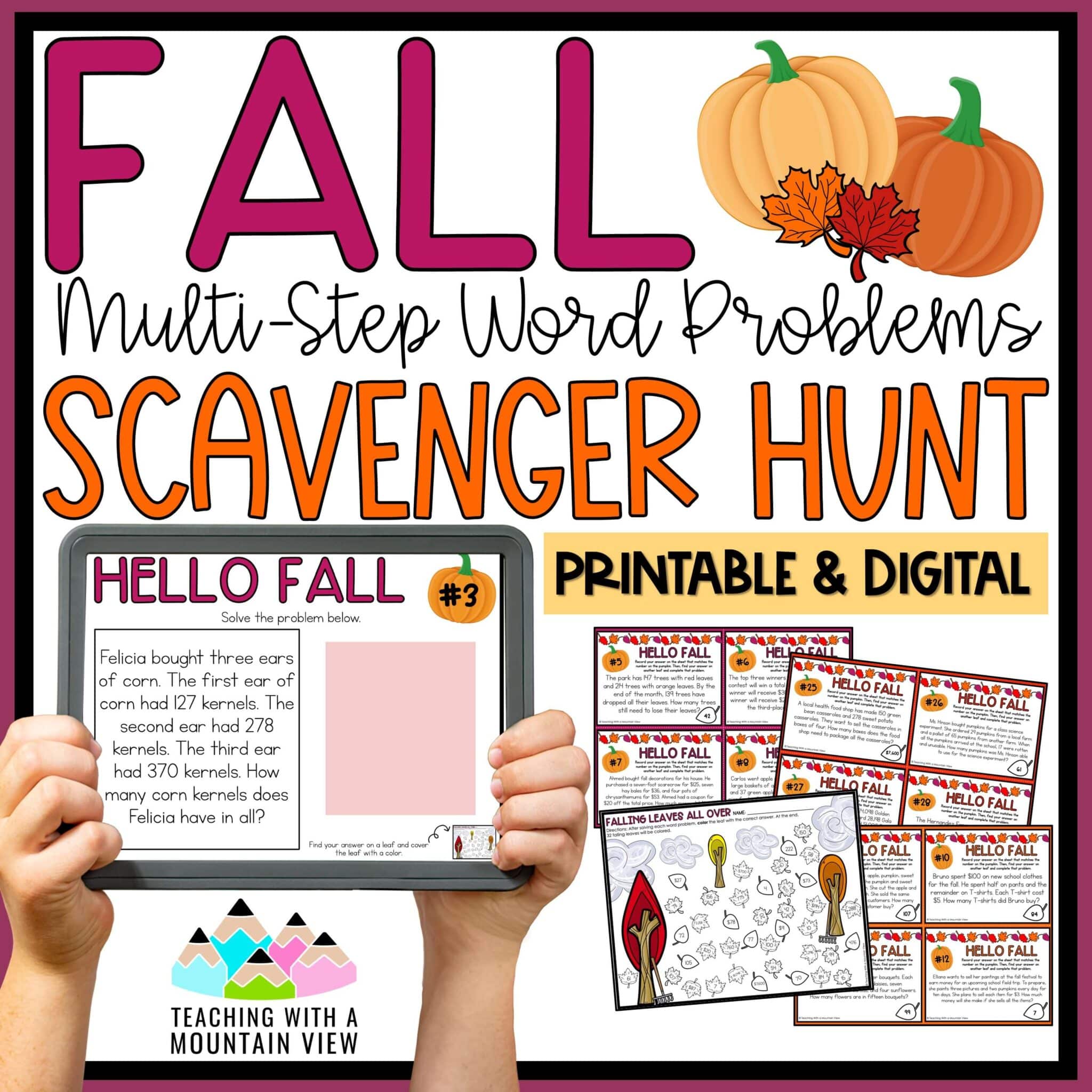 Fall Math Multi-Step Word Problem Scavenger Hunt - Teaching with a ...