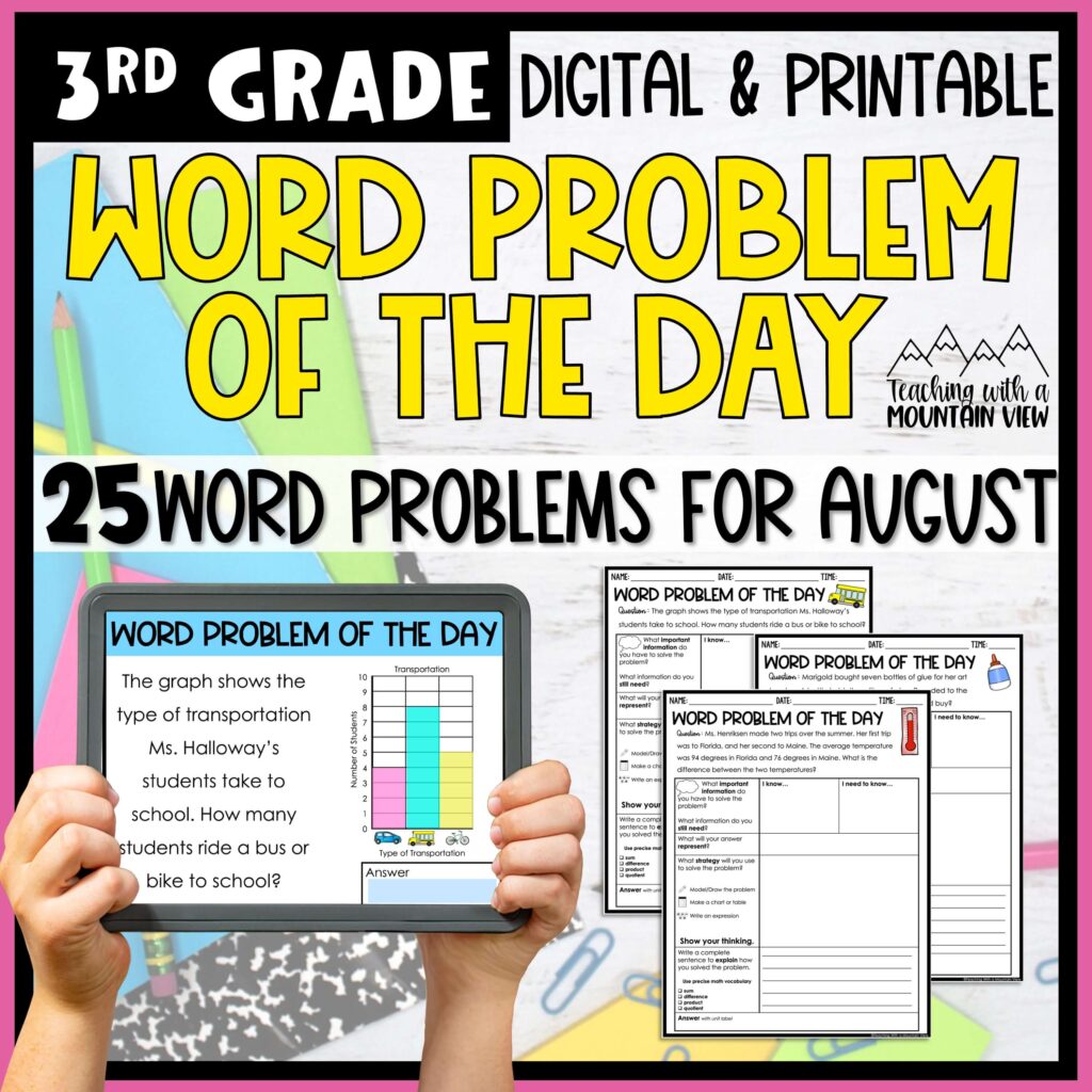Math Word Problem of the Day | 3rd Grade August - Teaching with a ...