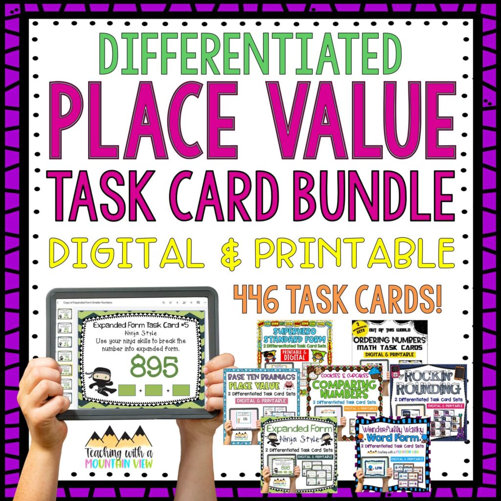 Place Value Task Card Bundle - Teaching with a Mountain View