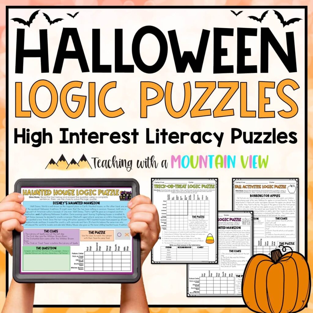 Halloween Reading Logic Puzzles Activities for Enrichment - Teaching ...