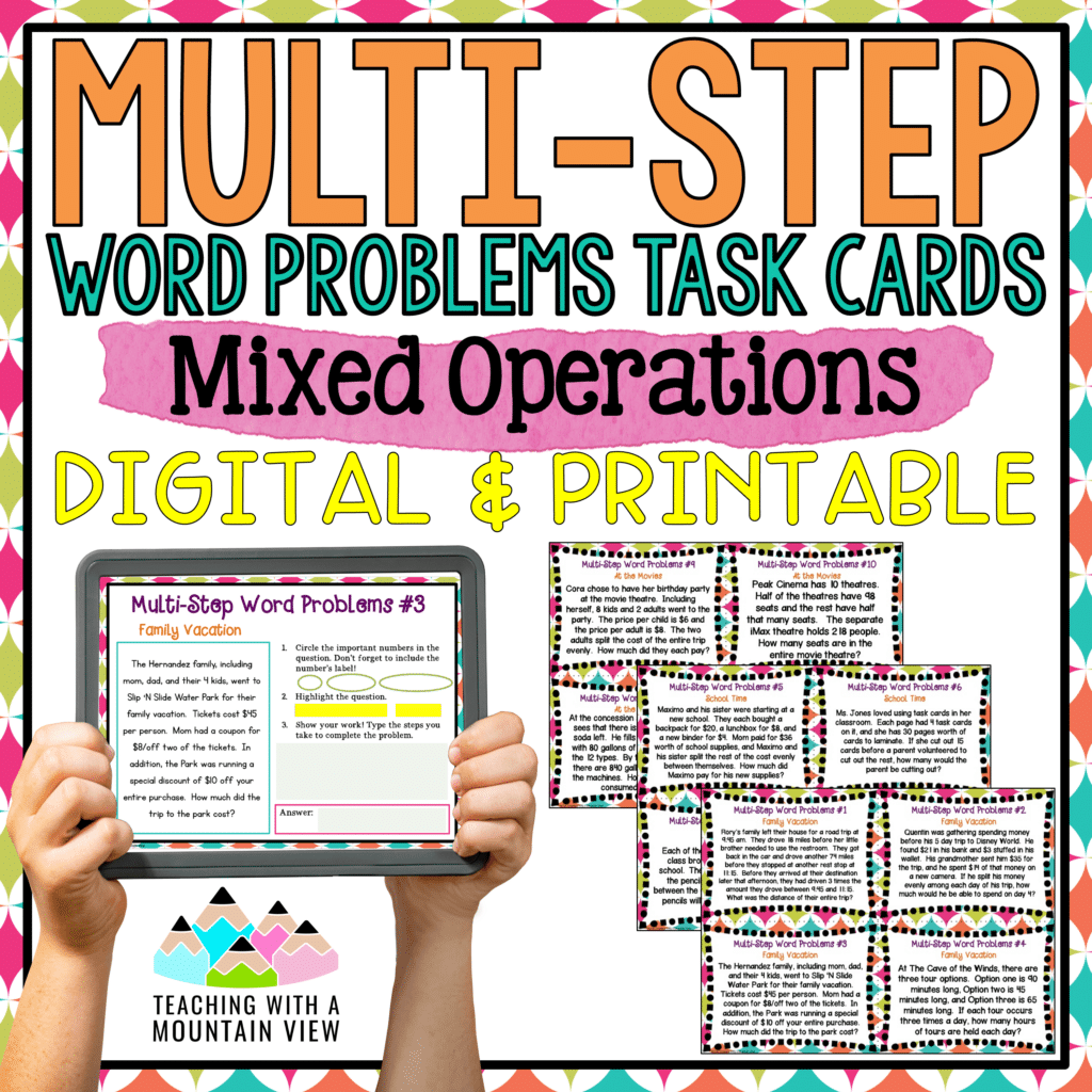 Multi-Step Word Problems Task Cards - Teaching with a Mountain View