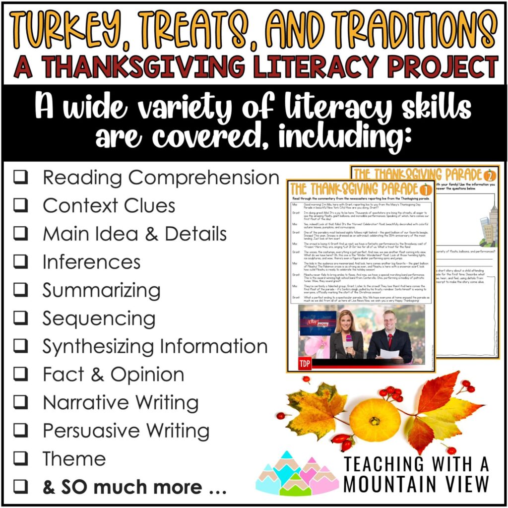 Thanksgiving Reading Project | Fall Literacy Activities - Teaching with ...