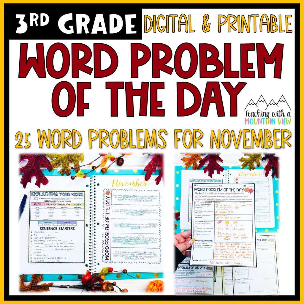 Math Word Problem of the Day | 3rd Grade NOVEMBER | Thanksgiving ...
