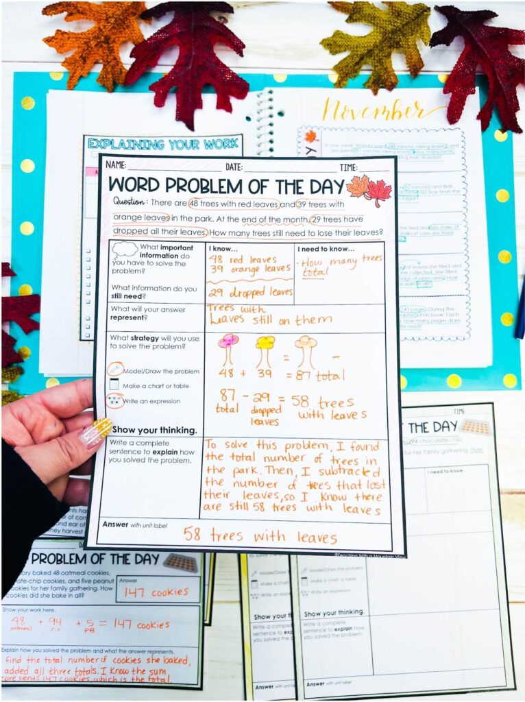 Math Word Problem of the Day | 3rd Grade NOVEMBER | Thanksgiving ...