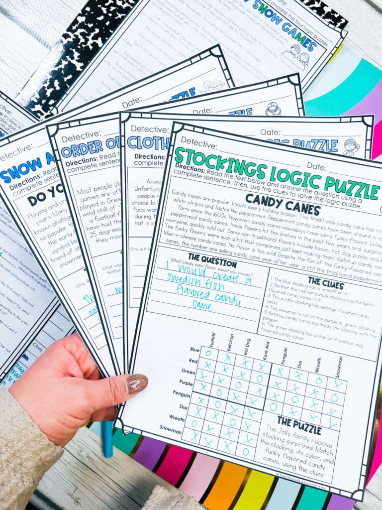 Holiday Reading Logic Puzzles Activities for Enrichment | Christmas ...
