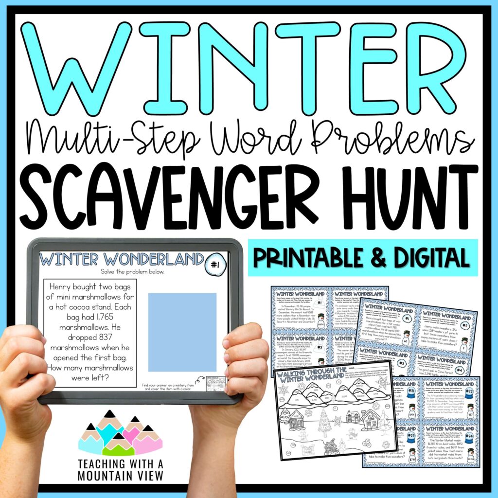 Winter Math Multi-Step Word Problem Scavenger Hunt - Teaching with a ...
