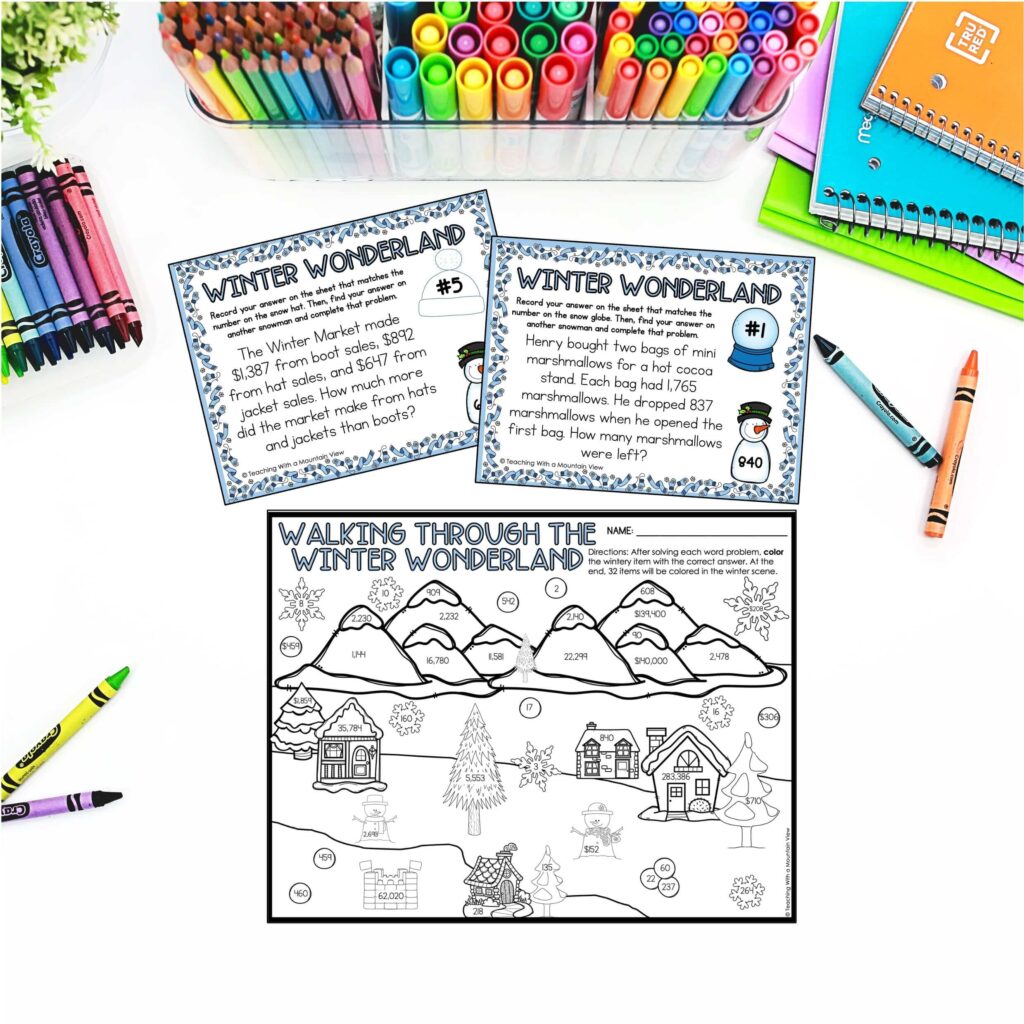 Winter Math Multi-Step Word Problem Scavenger Hunt - Teaching with a ...