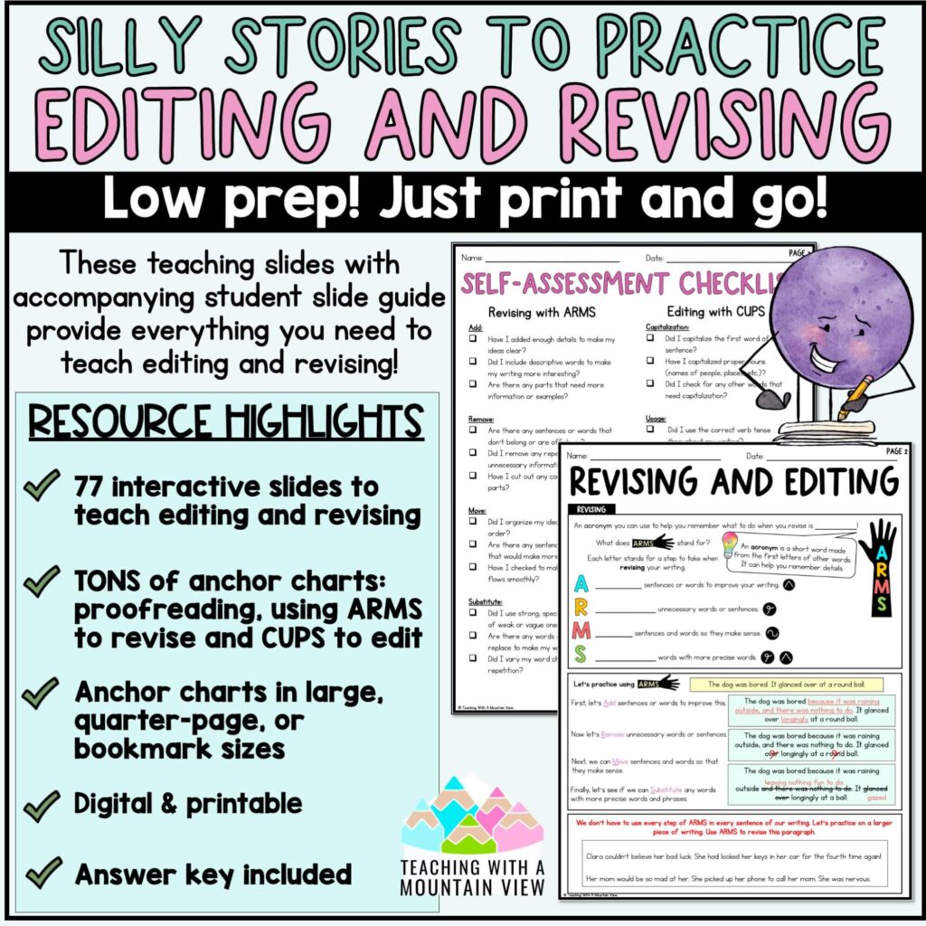 Editing and Revising Lesson Slides and Anchor Charts | ARMS & CUPS ...