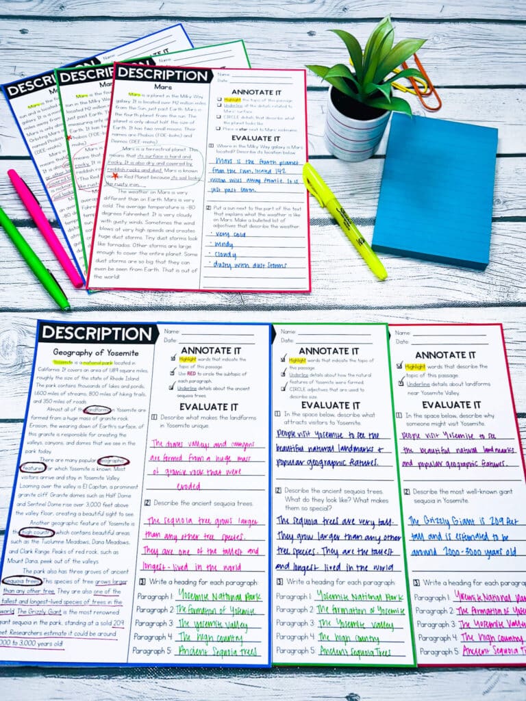 Description Leveled Passages | Reading Comprehension - Teaching with a ...