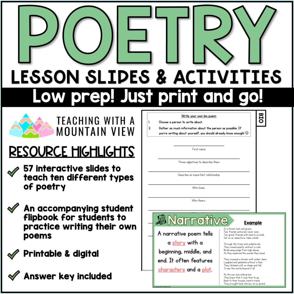 Types of Poetry Lessons and Slides - Teaching with a Mountain View